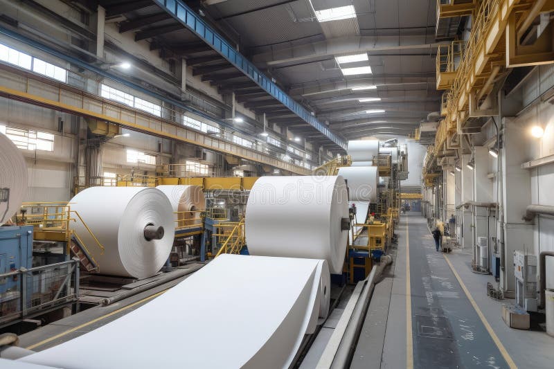 Pulp and Paper Factory, with Huge Machines Producing Endless Rolls of ... Pulp and Paper Factory, with Huge Machines Producing Endless Rolls of ...