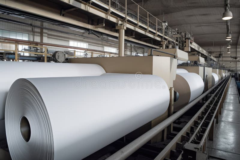 Pulp and Paper Factory, with Machines Endlessly Producing Rolls of ...