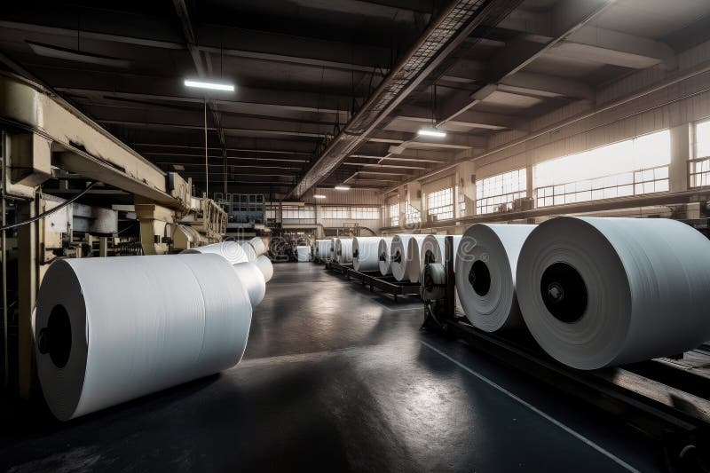 Pulp and Paper Factory, with Machines Endlessly Producing Rolls of ...