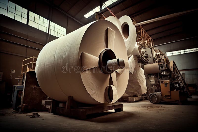 Pulp and Paper Factory, with Machines Producing Rolls of Paper from Raw ...