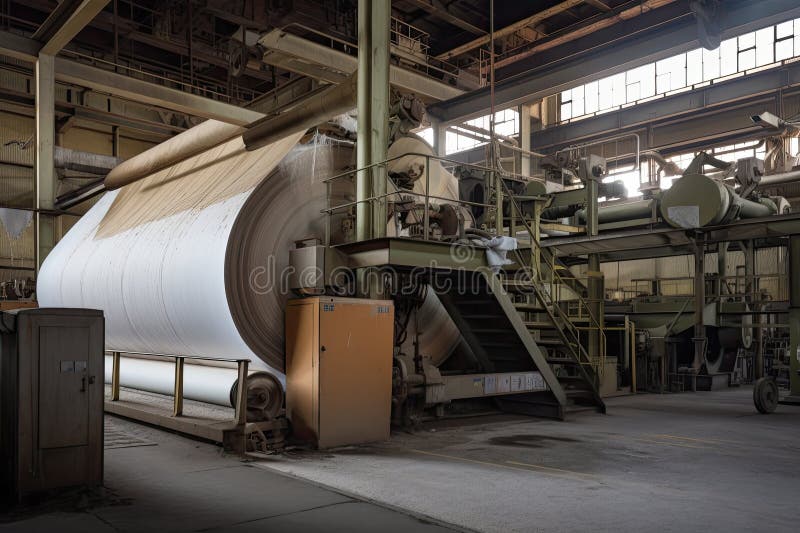 Pulp and Paper Factory, with Massive Machinery Producing Paper from Raw ...