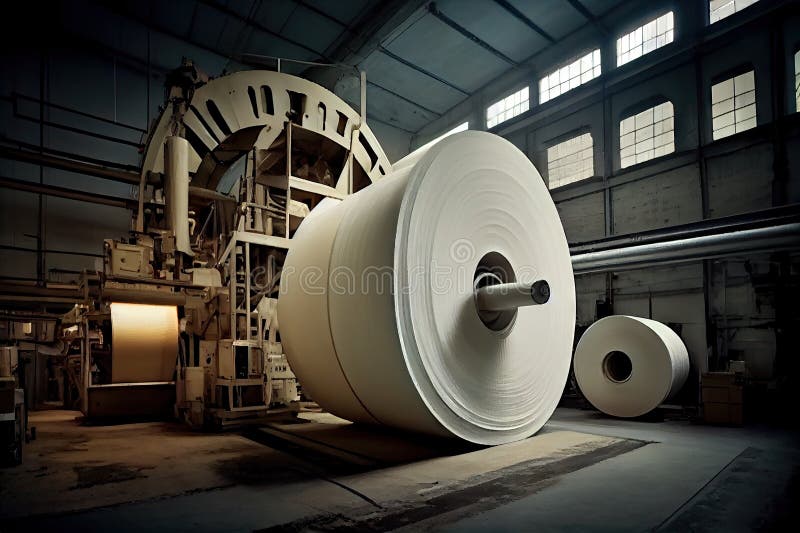 Pulp and Paper Factory, with Massive Machines Producing Endless Rolls ...