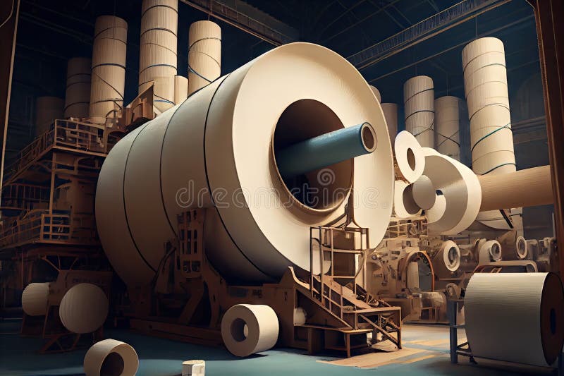 Pulp and Paper Factory, with Massive Machines Producing Endless Rolls ...