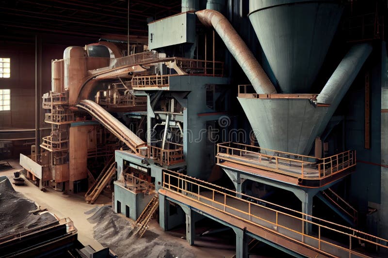 Pulp and Paper Factory, with Multiple Conveyor Belts Transporting Raw ...