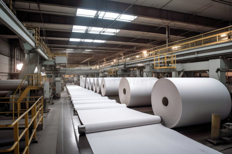 Pulp and Paper Factory, with Production Line in Full Swing, Creating ...
