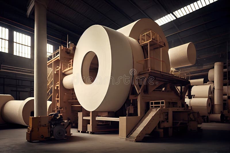 Pulp and Paper Factory, with Vats of Pulp Being Processed into Rolls of ...