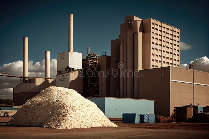 Pulp and Paper Mill, with Bales of Recycled Paper in the Foreground ...
