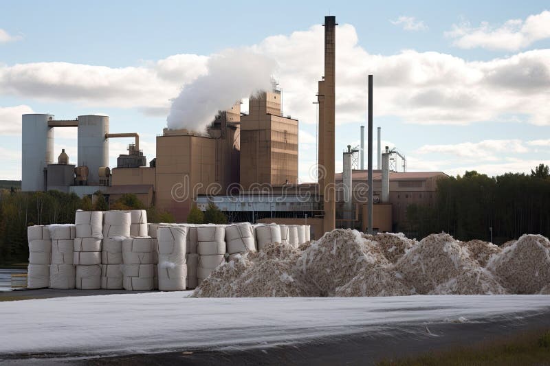 Pulp and Paper Mill, with Bales of Recycled Materials in the Background ...