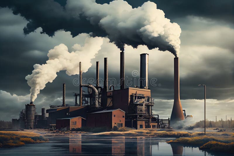 Pulp and Paper Mill, with Clouds of Steam and Smoke in the Background ...