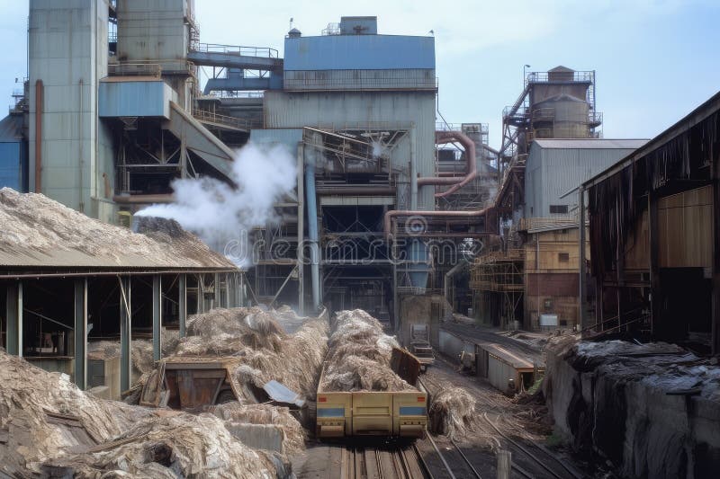Pulp and Paper Mill, with Raw Materials Being Brought in for Processing ...
