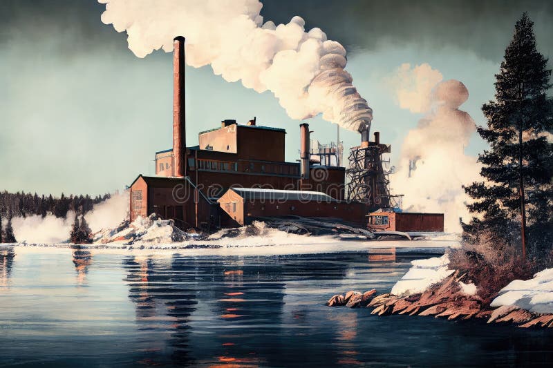 Pulp and Paper Mill, with Steam Rising from the Water in the Bleaching ...