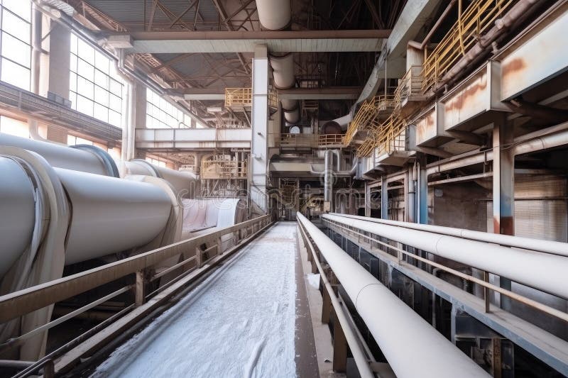 Pulp and Paper Mill, with Towering Machines and Conveyor Belts for ...