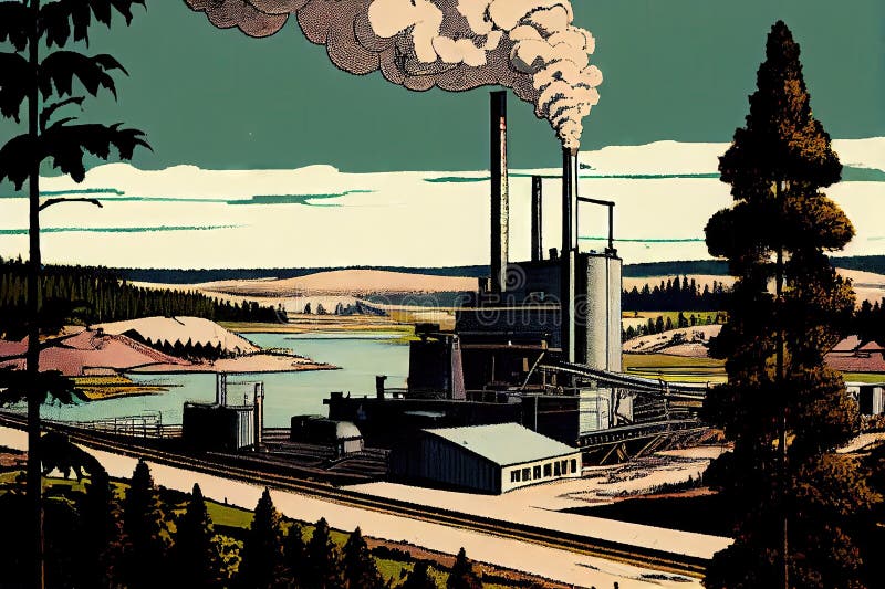 Pulp and Paper Mill, with View of the Rolling Hills and Beautiful ...
