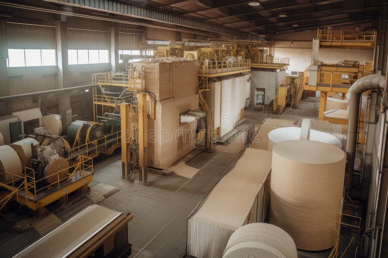 Pulp and Paper Production Facility, with Massive Machines Converting ...