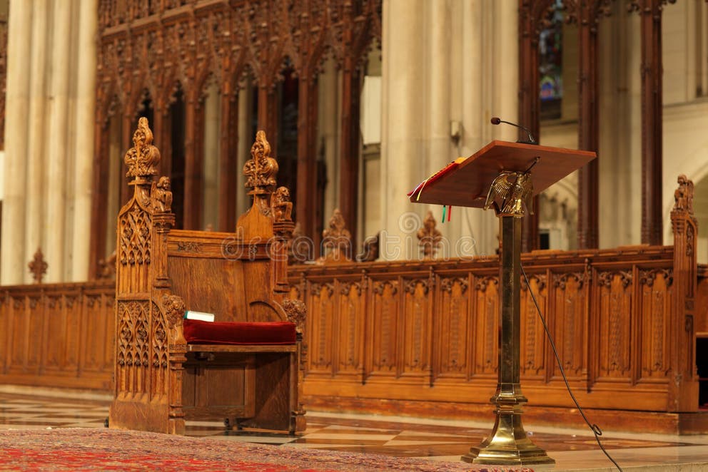 Pulpit with Microphone in Cathedral Editorial Stock Photo - Image of ...