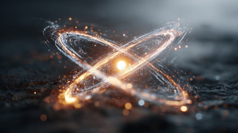 Pulsating Luminous Atom Model Showcasing Electrons in Orbit Stock Image - Image of orbitals ...