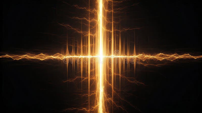 Pulse of Golden Energy Traveling Up Vertical Line, Creating Bright ...