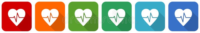 Pulse Icon Set, Flat Design Vector Illustration in 6 Colors Options for ...