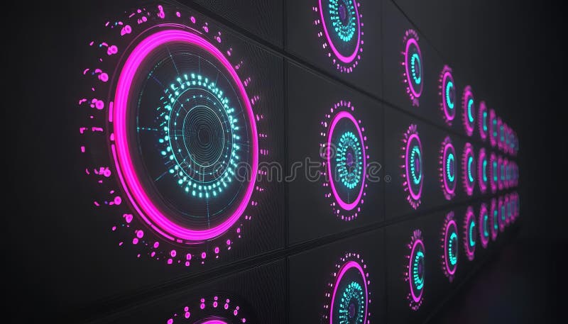 Pulsing Neon Discs, Vivid Concentric Rings, Abstract Tech Art, 3D ...
