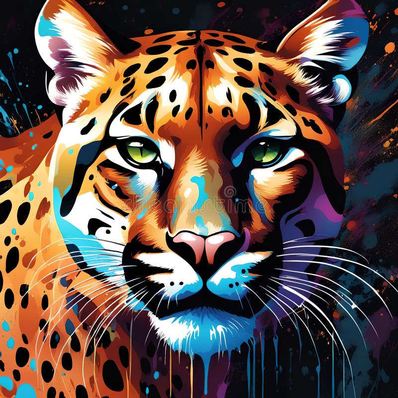 Puma Head on Colorful Background with Ink Splashes. Vector Illustration ...