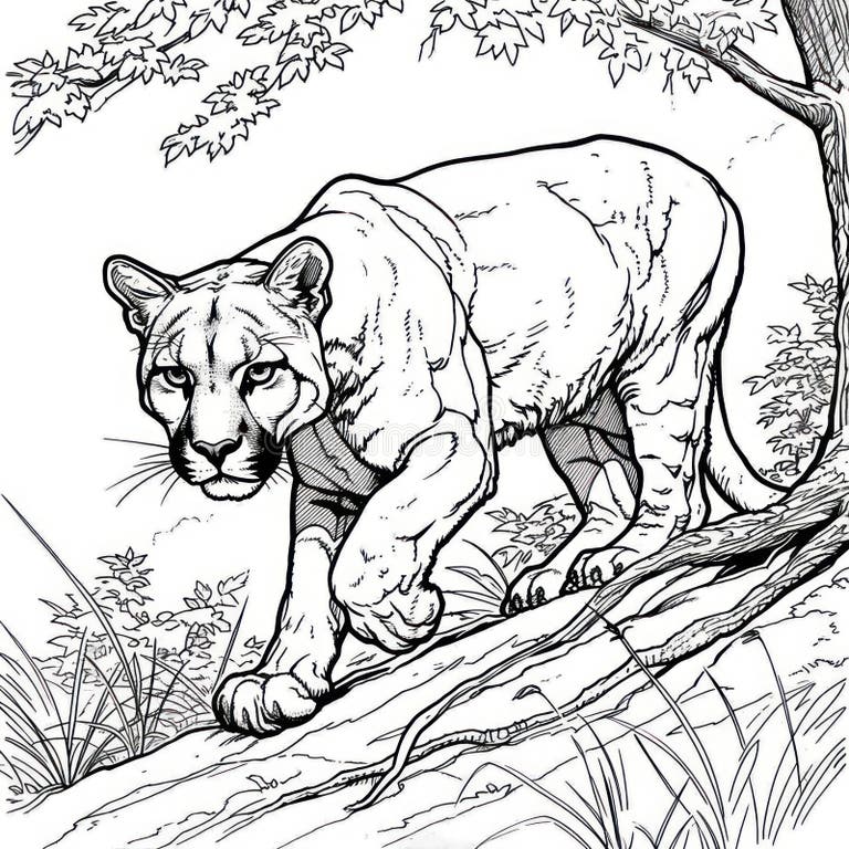 Puma Drawing Coloring Book Page Stock Illustration - Illustration of ...