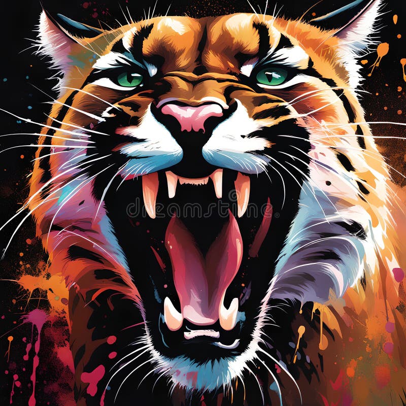 Puma Head on Colorful Background with Ink Splashes. Vector Illustration ...
