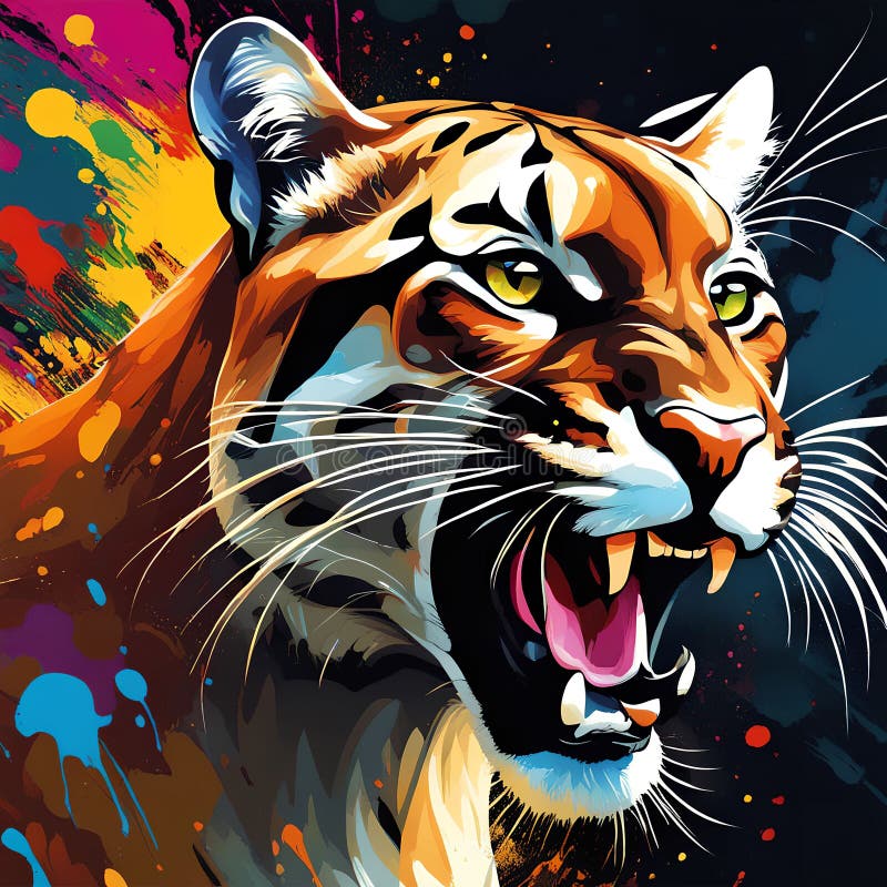 Puma Head on Colorful Background with Ink Splashes. Vector Illustration ...