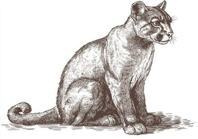 Vintage Engraving Style Line Art Illustration Puma Stock Photos - Free ...