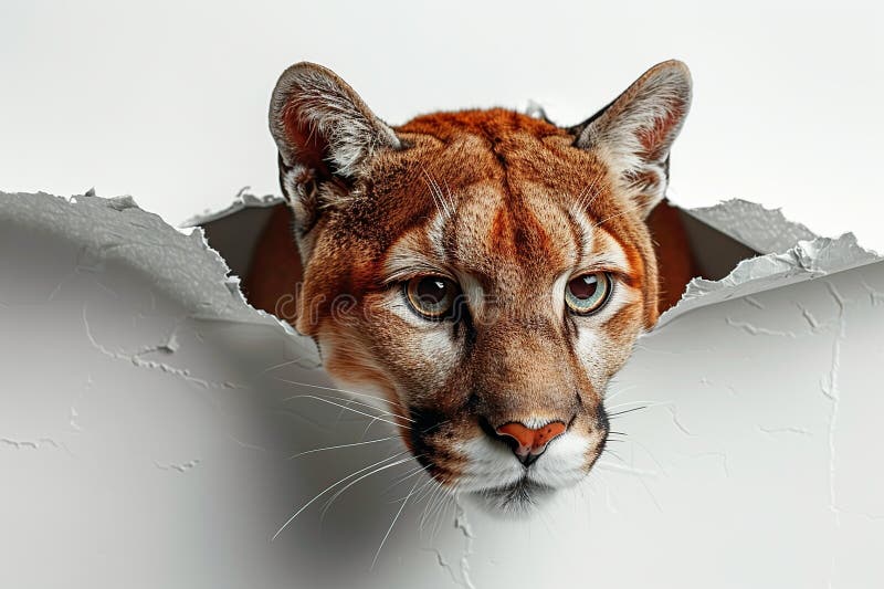 Puma Peeking through Torn Paper Stock Illustration - Illustration of ...
