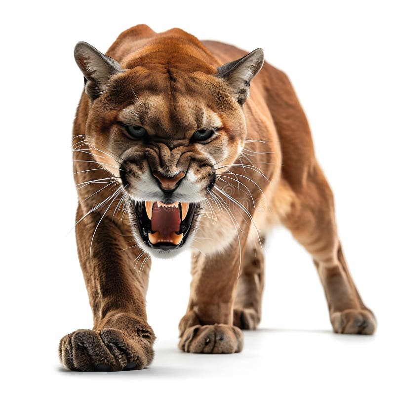 Puma on the Prowl Roaring Isolated on White Background. Generative Ai ...