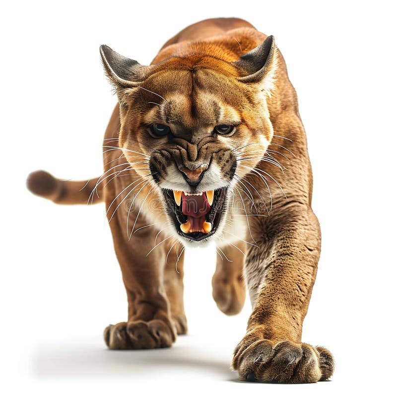 Puma on the Prowl Roaring Isolated on White Background. Generative Ai ...