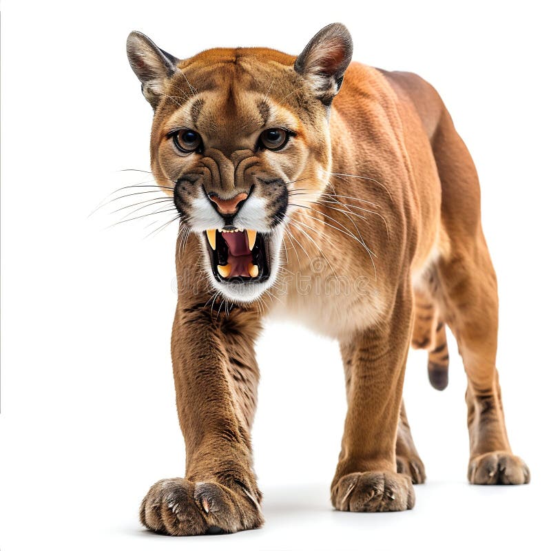 Puma on the Prowl Roaring Isolated on White Background. Generative Ai ...