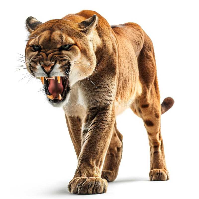 Puma on the Prowl Roaring Isolated on White Background. Generative Ai ...