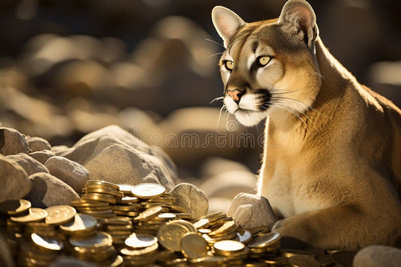 Puma with Several Gold Coins Stock Illustration - Illustration of bonds ...