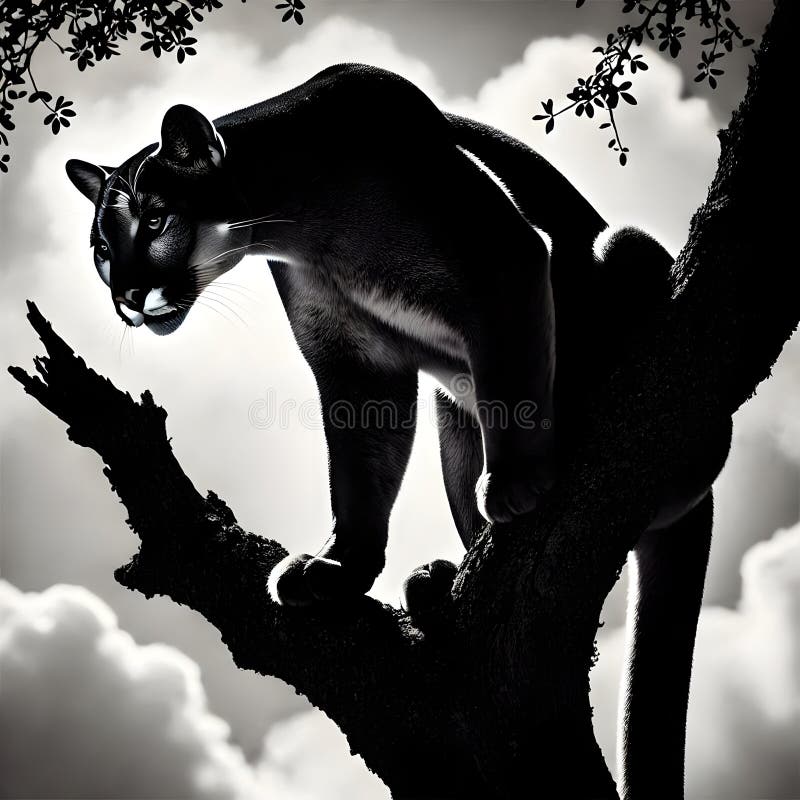 Puma on a tree stock illustration. Illustration of graphic - 350203298