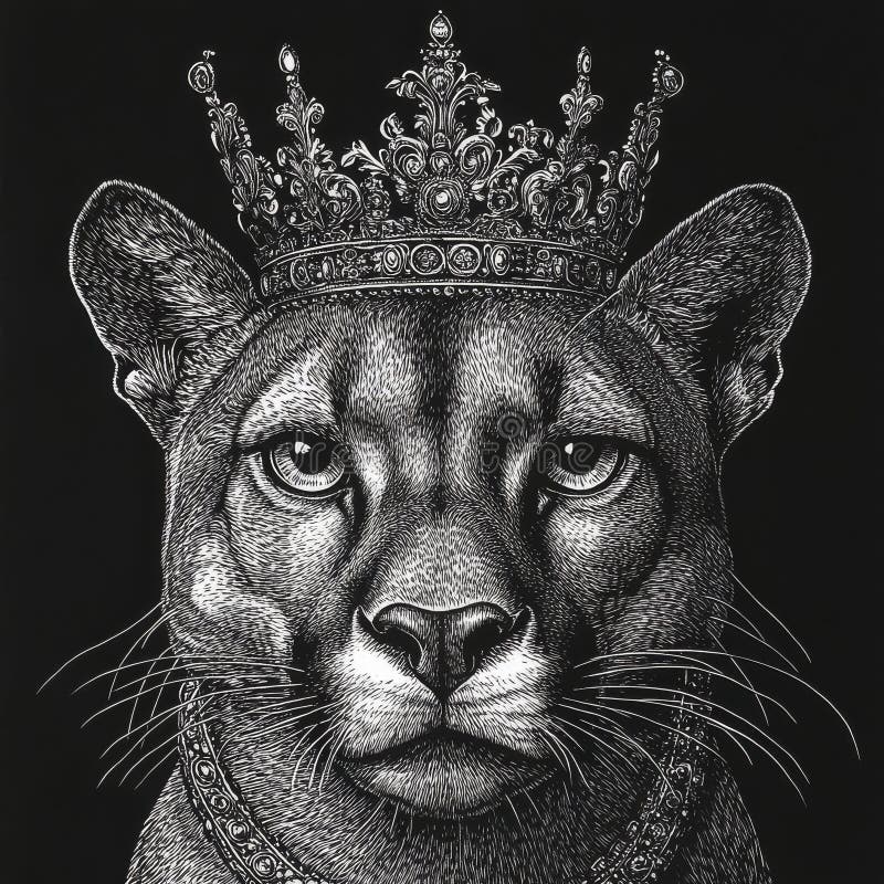 A Puma with a Wild Punk-style Mane, Wearing a Crown, Symbolizing ...