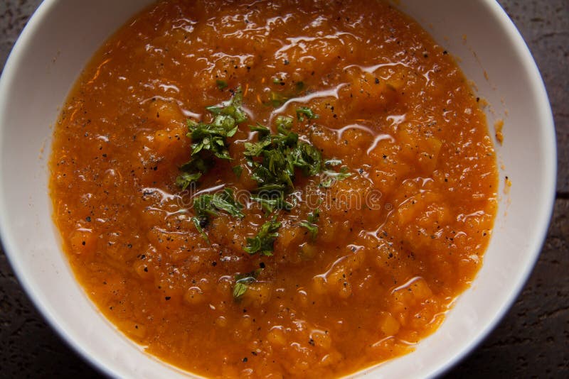 Pumkin soup with puff bun stock photo. Image of nature - 64231428