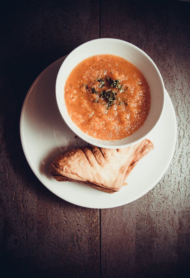 Pumkin soup with puff bun stock photo. Image of bisque - 64793986