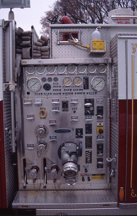 The Pump Panel on a Fire Truck Editorial Photography - Image of panel ...