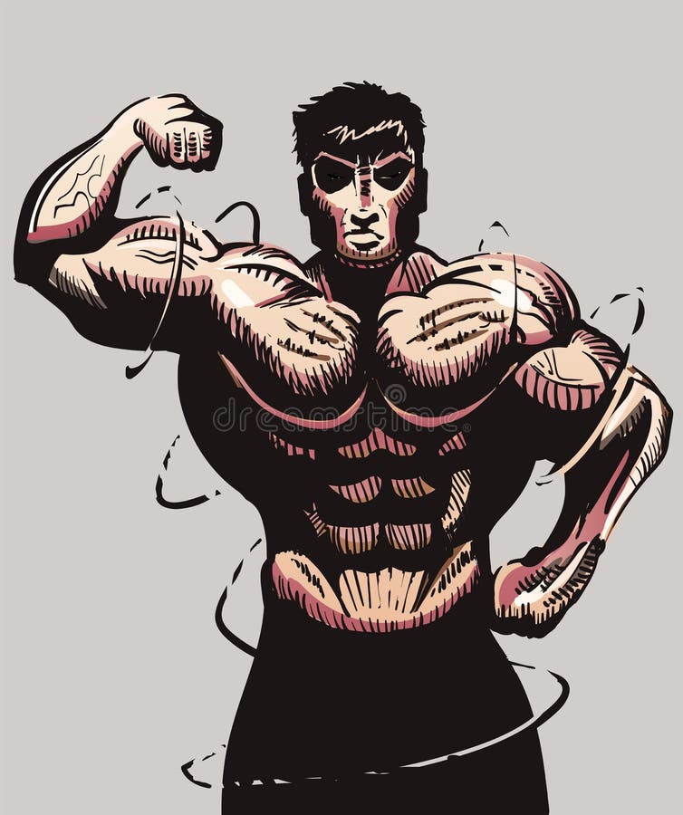 Pumped-up Bodybuilder Flaunts Biceps , Comics Art Vector Illustration ...
