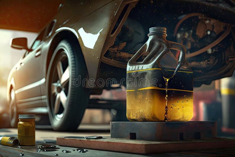 Pumping Oil into Car by Hand in Garage Workshop Stock Illustration ...
