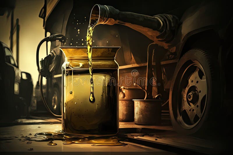 Pumping Oil into Car by Hand in Garage Workshop Stock Illustration ...