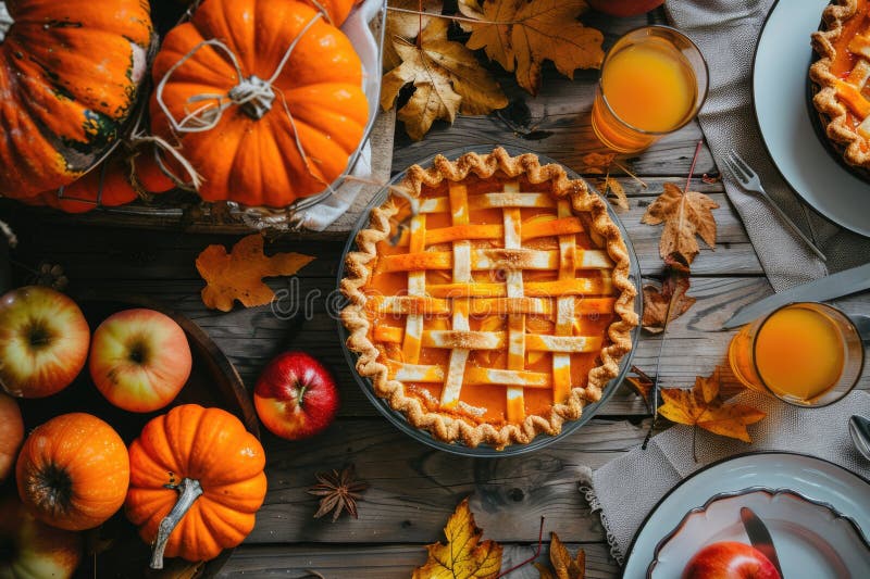 Pumpkin apple pie table stock image. Image of autumn - 375303425