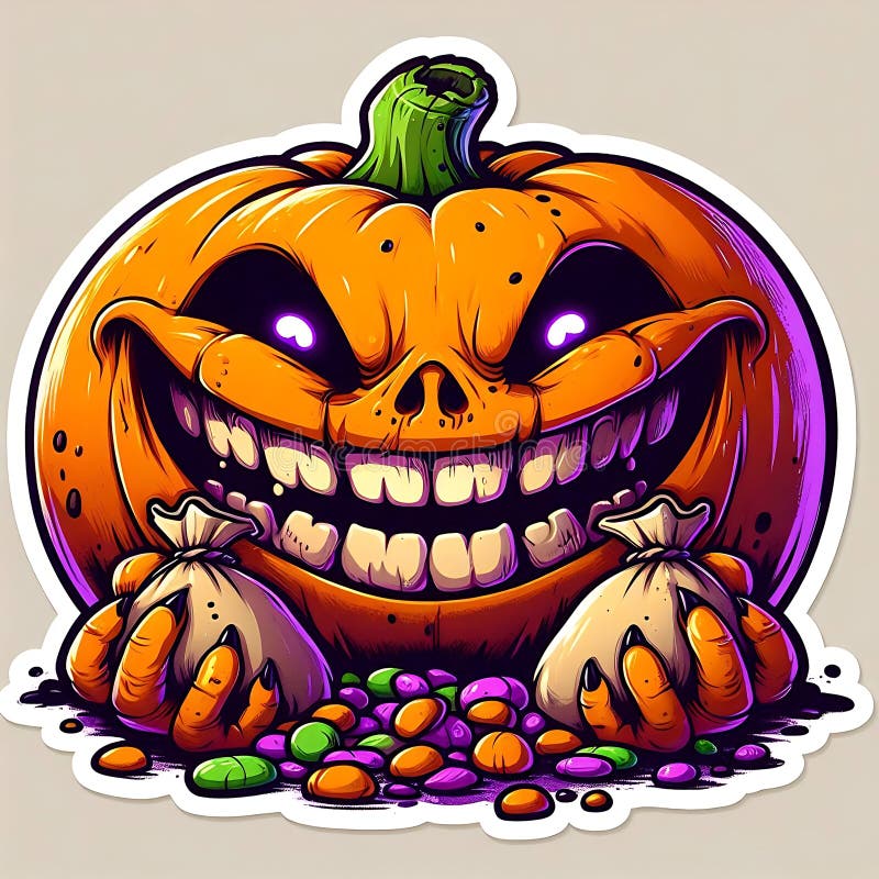 A Pumpkin with a Bag of Candy in Its Hands Stock Illustration ...