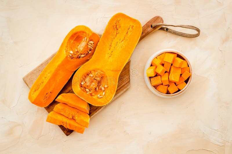 Pumpkin - Butternut Squash Sort - on Beige Table Top View Stock Photo ...