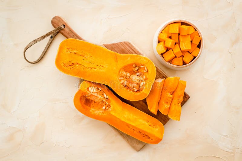 Pumpkin - Butternut Squash Sort - on Beige Table Top View Stock Image ...