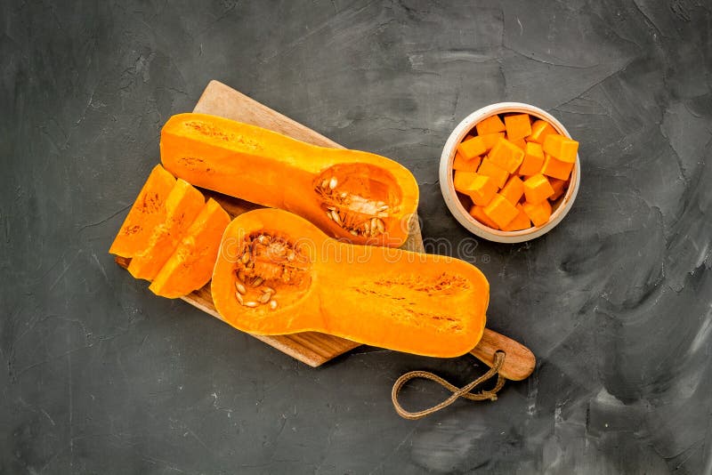 Pumpkin - Butternut Squash Sort - on Grey Table Top View Stock Photo ...