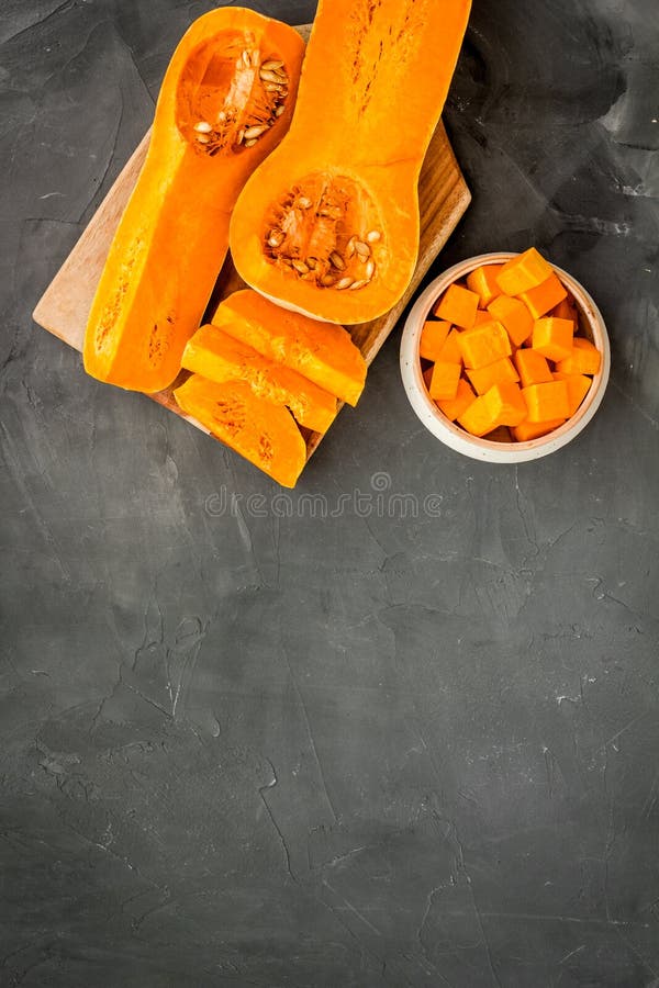 Pumpkin - Butternut Squash Sort - on Grey Table Top View Copy Space ...