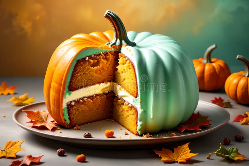 Pumpkin Cake with Cream, in the Shape of a Pumpkin Stock Image - Image ...