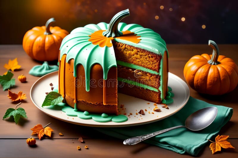 Pumpkin Cake with Cream, in the Shape of a Pumpkin Stock Image - Image ...